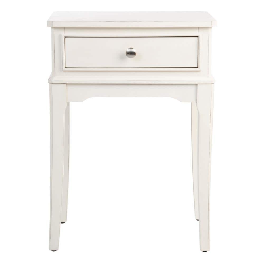SAFAVIEH Opal 17 in. Rustic White Rectangle Wood Storage End Table ...