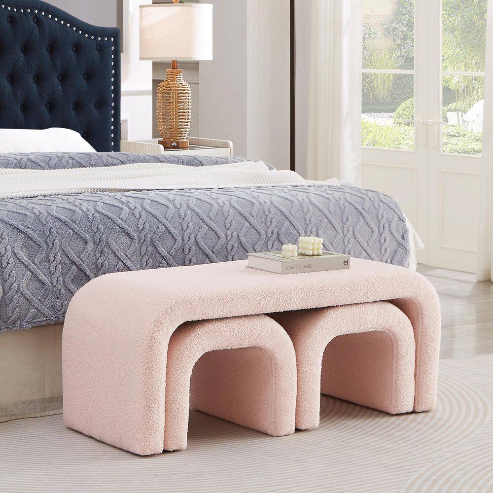 43.5 in. Pink Set of 3 U-Shaped Teddy Ottoman Bench 2 Small Sofa ...