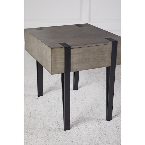 DEVON & CLAIRE Carter 22 in. Gray Square End Table with Drawers MD ...