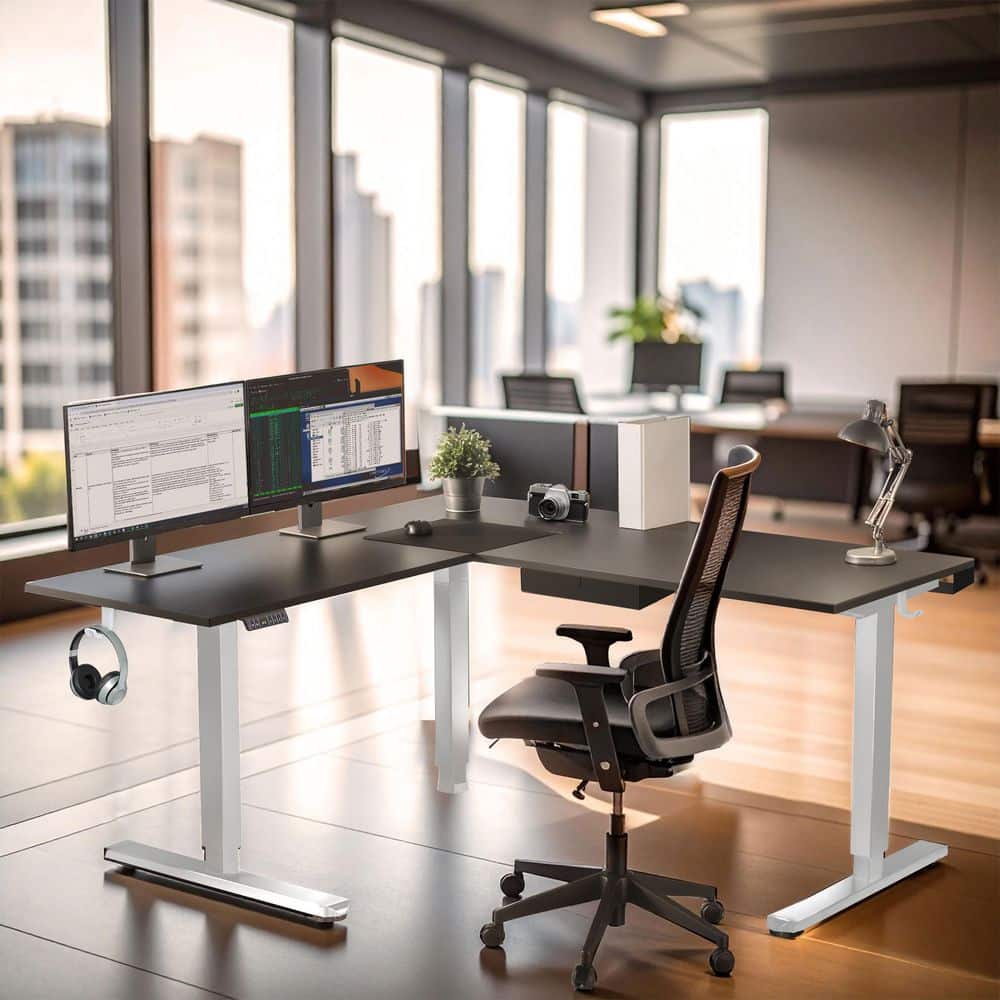 mount-it! 75 in. XL L-Shape Black Tabletop Electric Height Adjustable ...