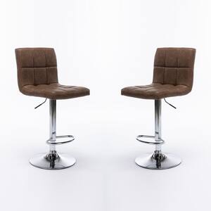 VECELO Metal 43 in. Brown Cushioned Adjustable Height Swivel Bar Stool ...