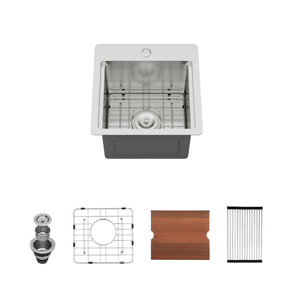 LORDEAR 15x15 in. Square Drop-In/Undermount Single Bowl 18 Gauge ...