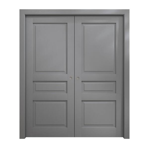 Sartodoors 36 in. x 96 in. Painted Grey Oak Solid Wood Double Pocket ...