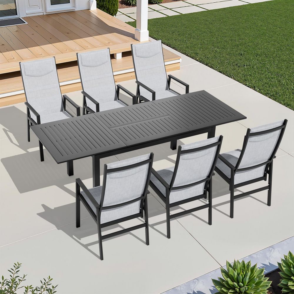 Pellebant 7-Piece Rectangle Aluminum Outdoor Dining Set with Extendable ...