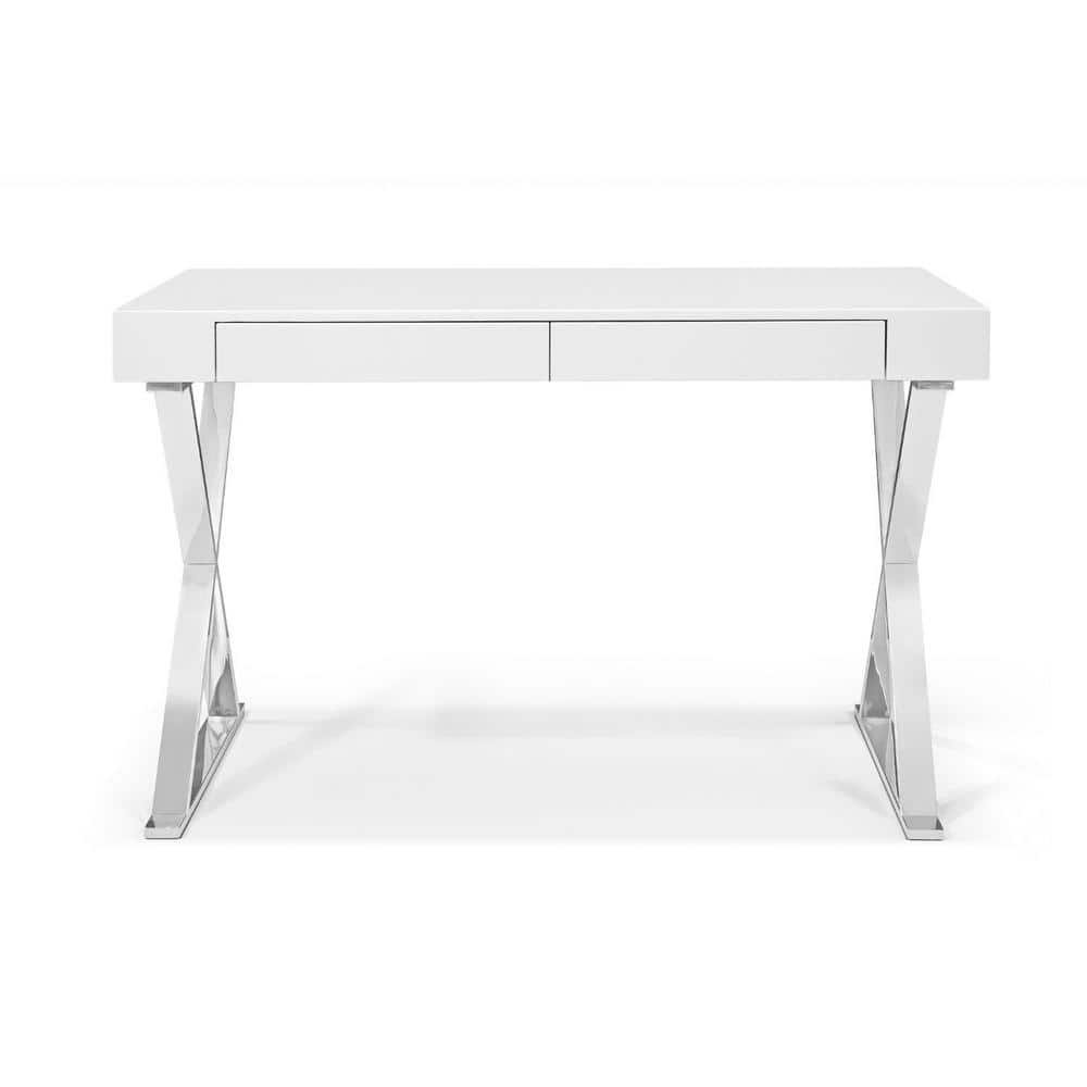 HomeRoots 47 in. Rectangular White Steel 2-Drawer Computer Desks ...