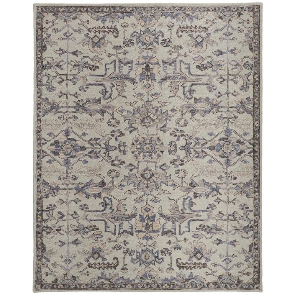 HomeRoots 8 x 10 Gray and Ivory Floral Area Rug 2000513657 - The Home Depot