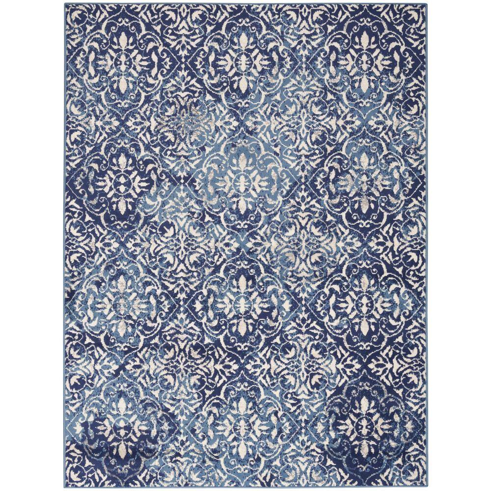 Nourison Jubilant Navy/Ivory 8 ft. x 10 ft. Brocade Contemporary Area ...