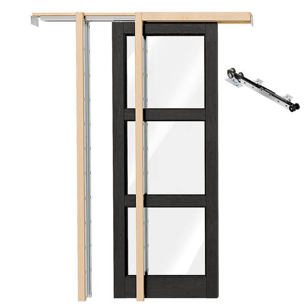 TENONER (30 x 2) 60 in. x 80 in. 3-Lite Clear Glass Black PVC Covering ...