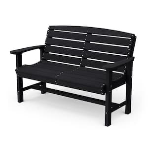 Mximu Black 47 in. 2-Person Plastic Outdoor Garden Bench with Dual Cup ...