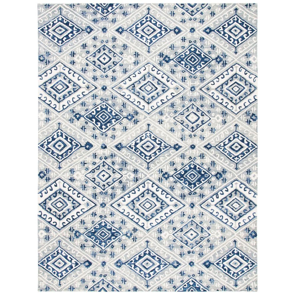 SAFAVIEH Aspen 8 ft. x 10 ft. Gray/Navy Diamond Country Area Rug ...