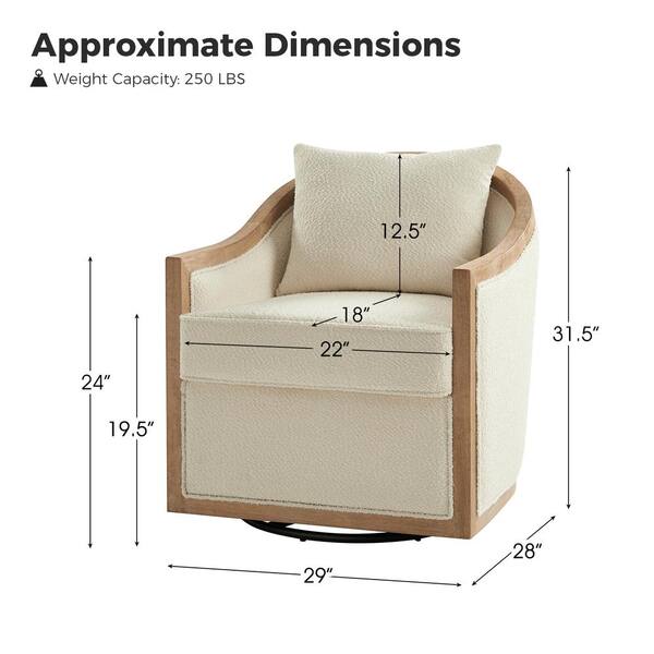 Oscar Jess Farmhouse Solid Wood Edging Swivel Barrel Chair with Toss Pillows Ivory