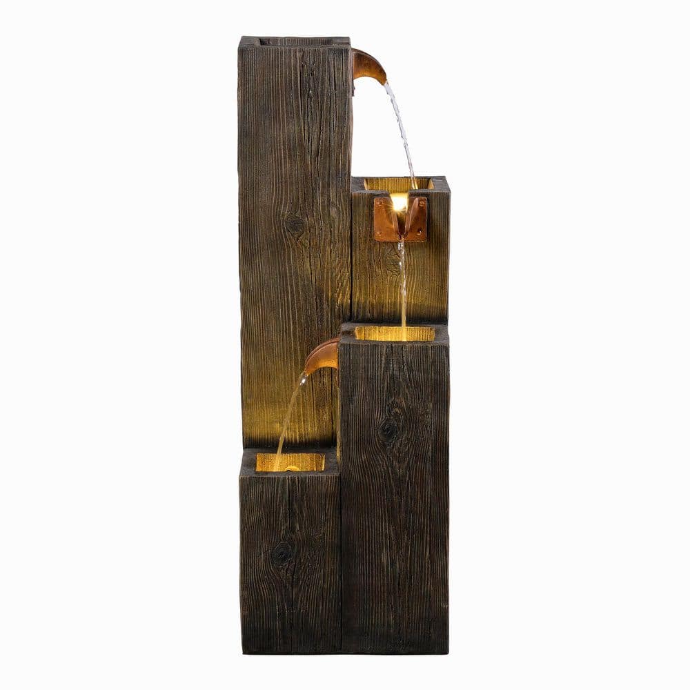 HI-LINE GIFT LTD 34 in. Wooden Texture Cascade Water Fountain Indoor ...