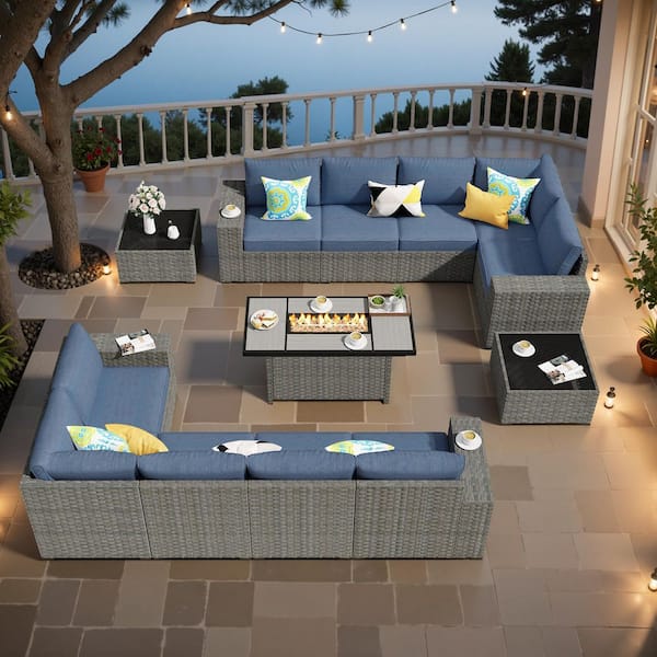 XIZZI Aestheticism 13-Pieces Wicker Outdoor Patio Rectangular Fire Pit ...