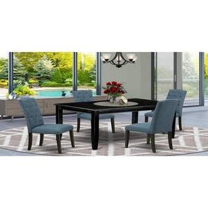 East West Furniture 5-Piece Black Finish Solid Wood Top - Rectangular Button Tufted Dining Room ...