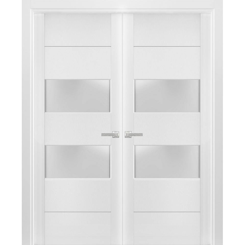 Sartodoors 84 in. x 96 in. 2 Panel White Finished Solid Wood Sliding ...