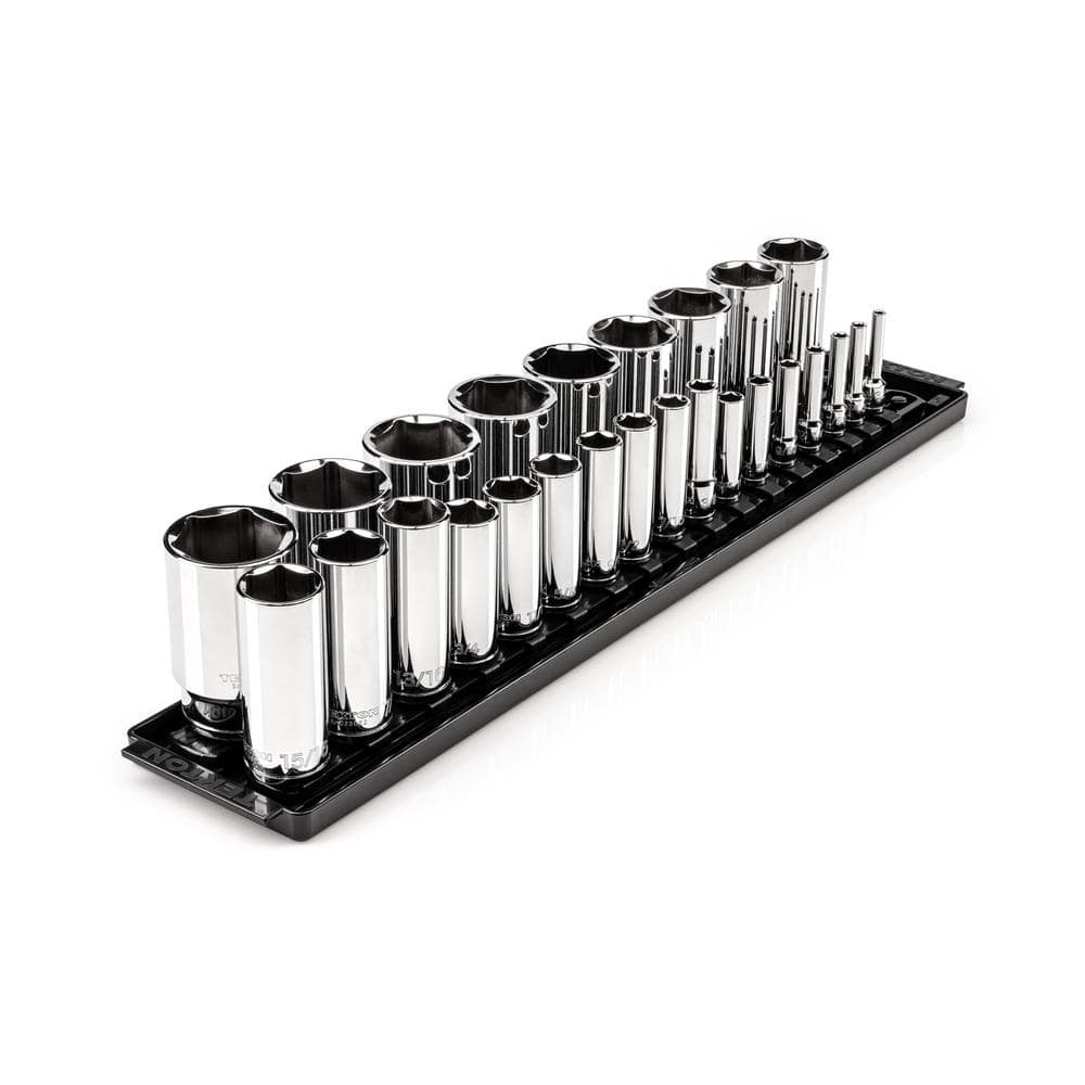 TEKTON 1/4,3/8,1/2 in. Drive Deep 6-Point Socket Set with Rails, 26 ...