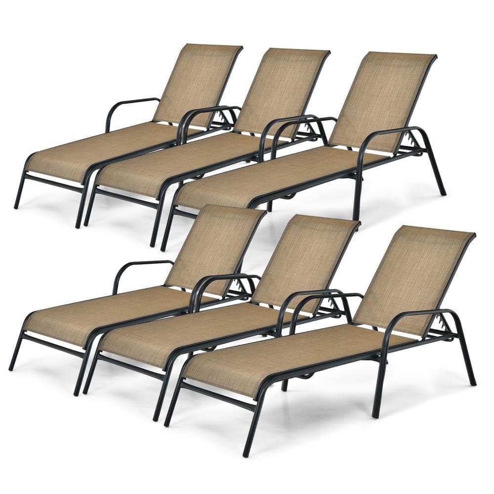 Gymax Patio Stackable Chaise Lounge Chair Recliner with Adjustable ...