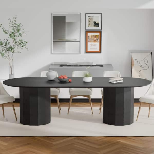 Dovelina Oval Black Wooden Solid Wood 86 in. Double Pedestal Base Wood ...