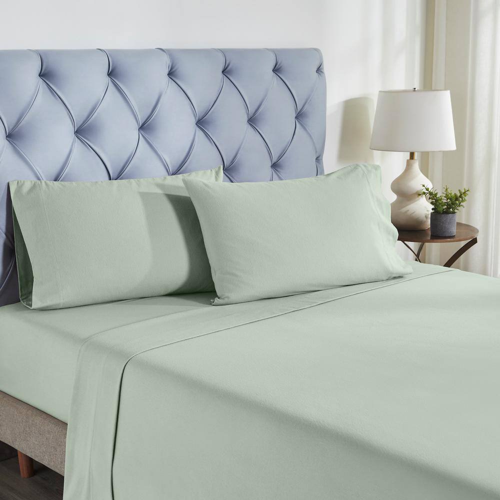 MODERN THREADS 3-Piece Seafoam Cotton Flannel Adult Bed Sheet Set, Twin ...