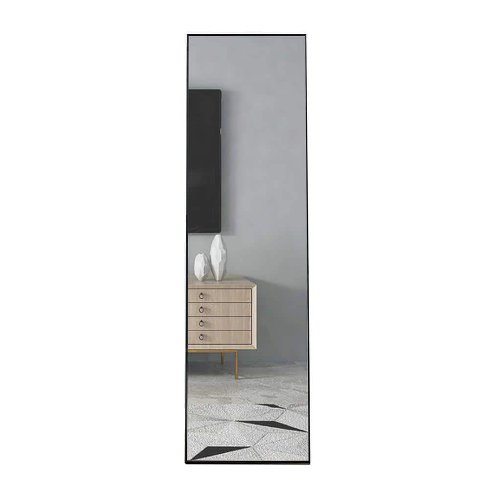17 in. W x 60 in. H Rectangular Solid Wood Frame Full Body Black Mirror ...