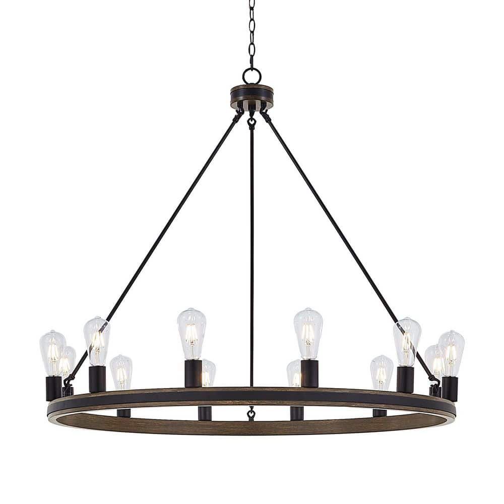 Modland 12-Light Unique Rustic Black And Walnut Finish Industrial Wagon ...