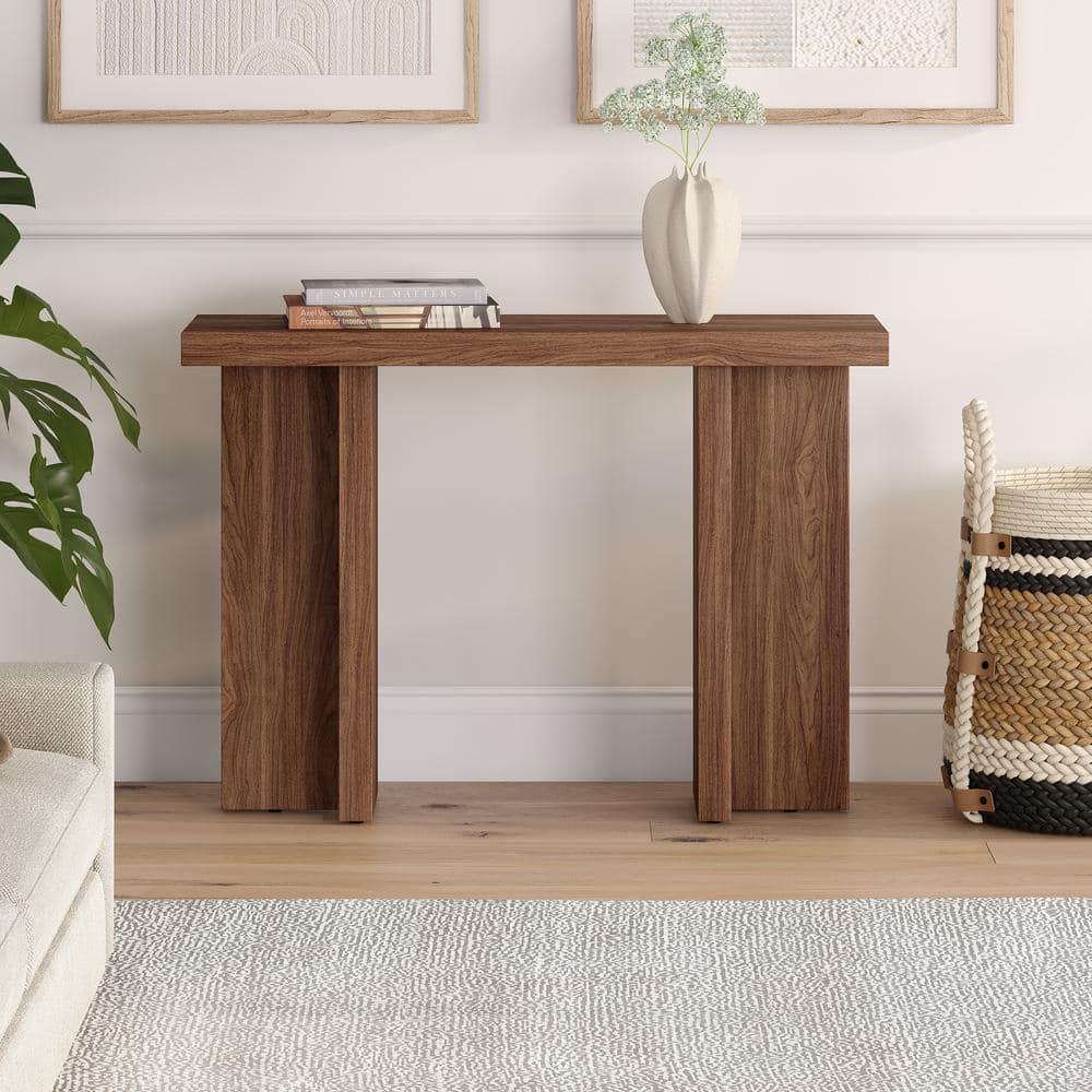 Meyer&Cross Dimitra 42 in. Satin Walnut Rectangular MDF Top Console ...