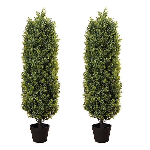 poetree 4 ft. Artificial Boxwood Topiary Tree in Pot (2-Pack ...