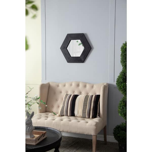 Black 19 in. W x 19 in. H Classic Hexagon Wood Framed Wall Mirror ...