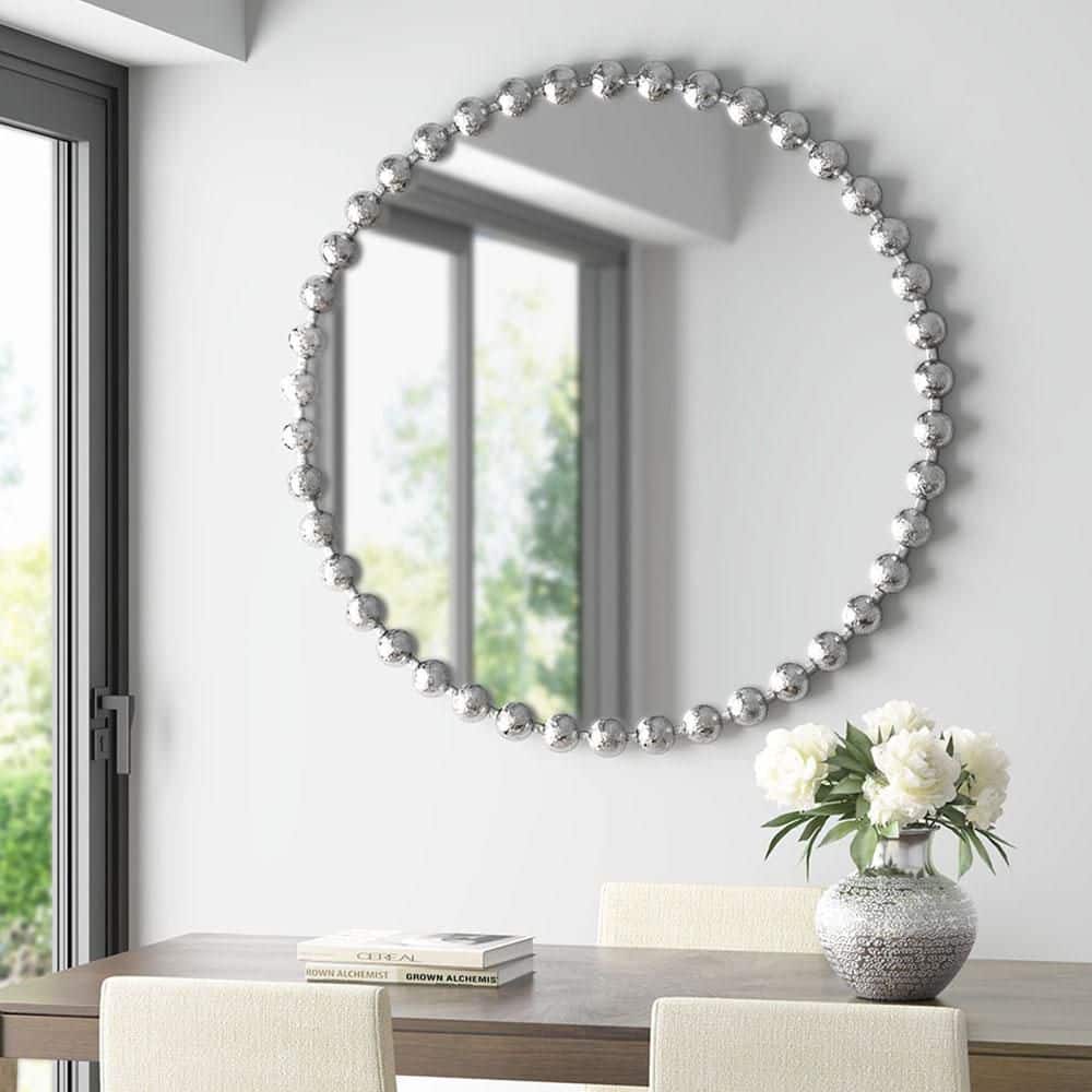 Blisstyle Silver 36 in W x 36 in. H Art Deco Round MDF Framed Mirror ...