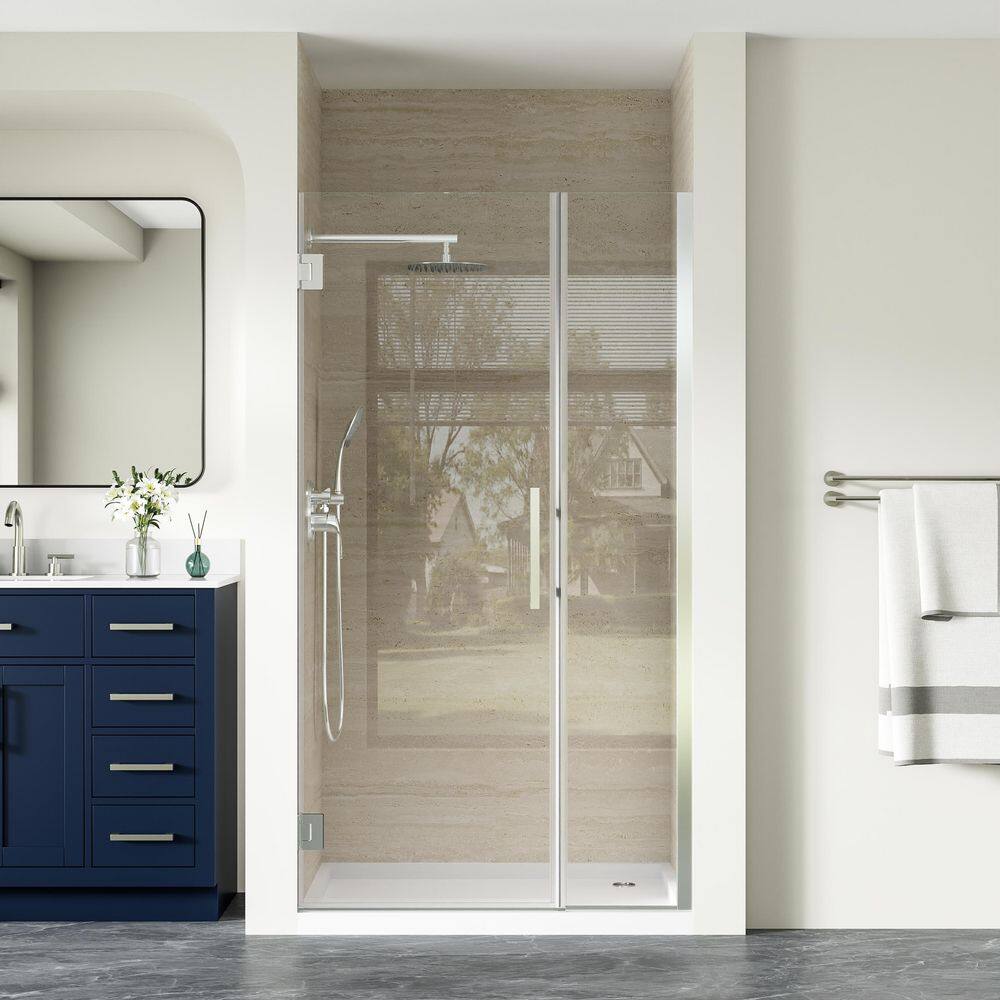 FORCLOVER 38 to 39 in. W x 72 in. H Frameless Hinged Shower Door in ...