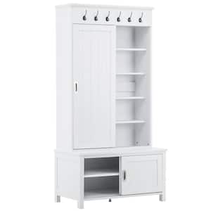 URTR All In One White Entryway Hall Tree with Storage Shelves, Shoes ...