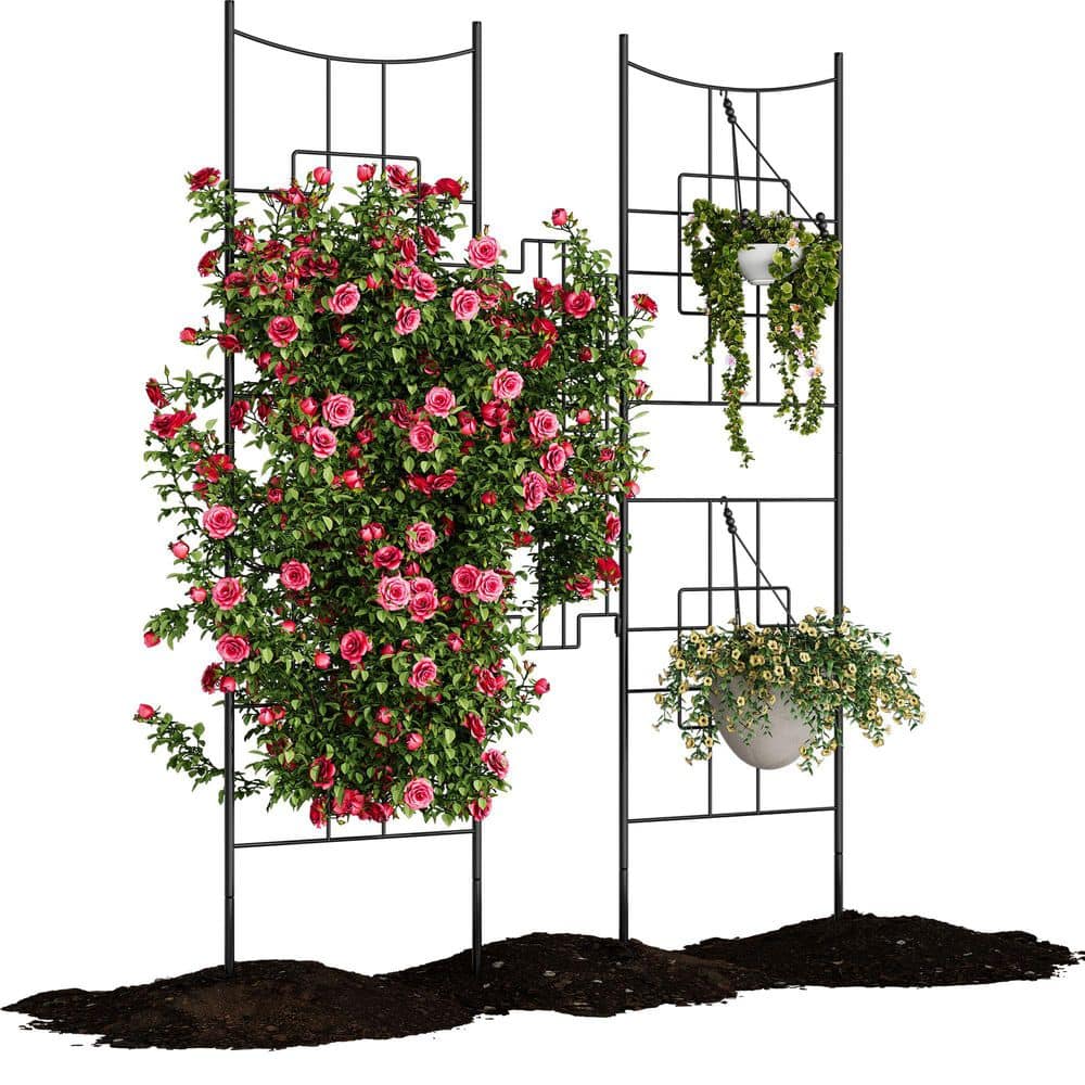Meiyiu 67 in. H Metal Garden Square-On-Squares Trellis for Climbing ...