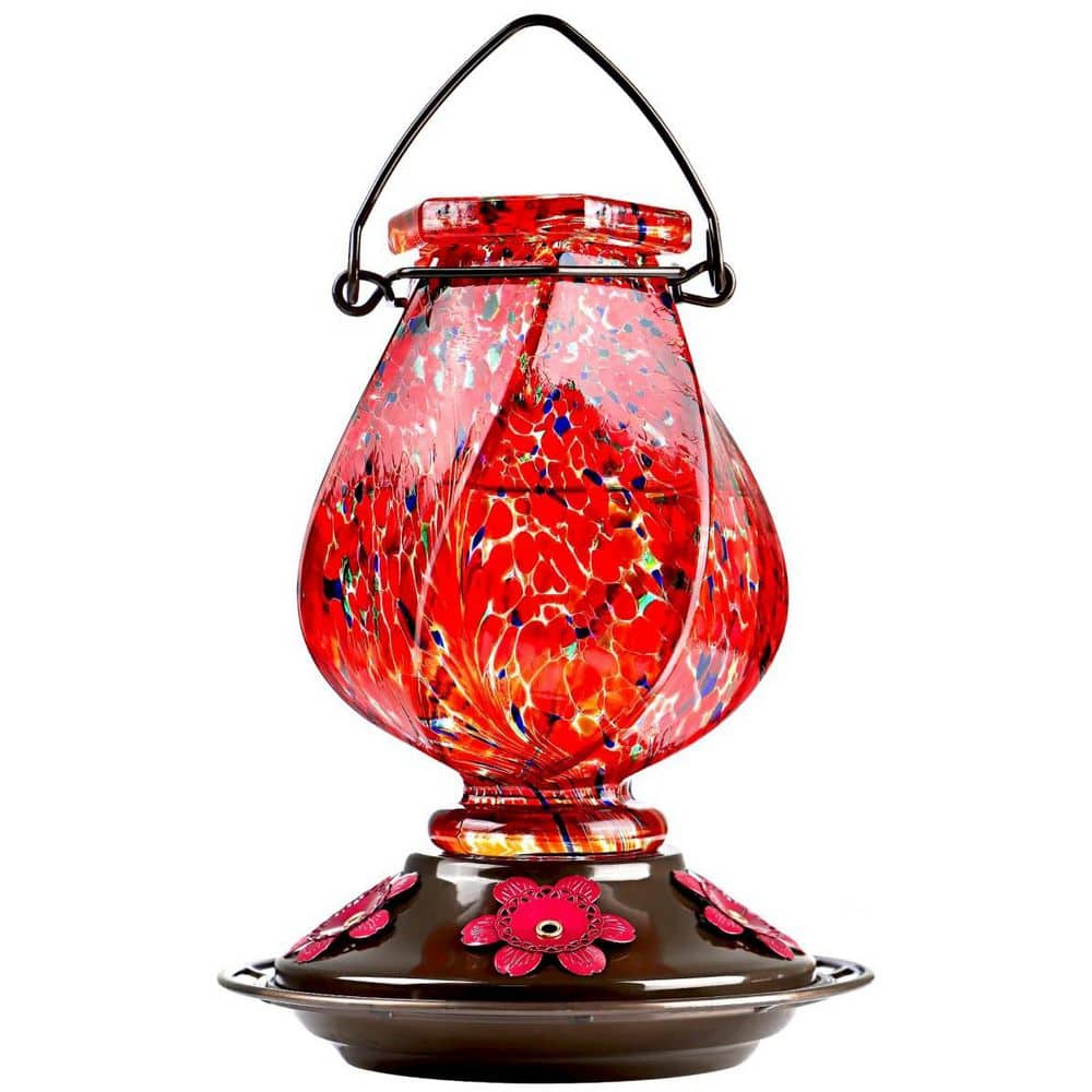 Angel Sar 22 oz. Glass Hanging Hummingbird Feeder with 5-Feeding Ports ...