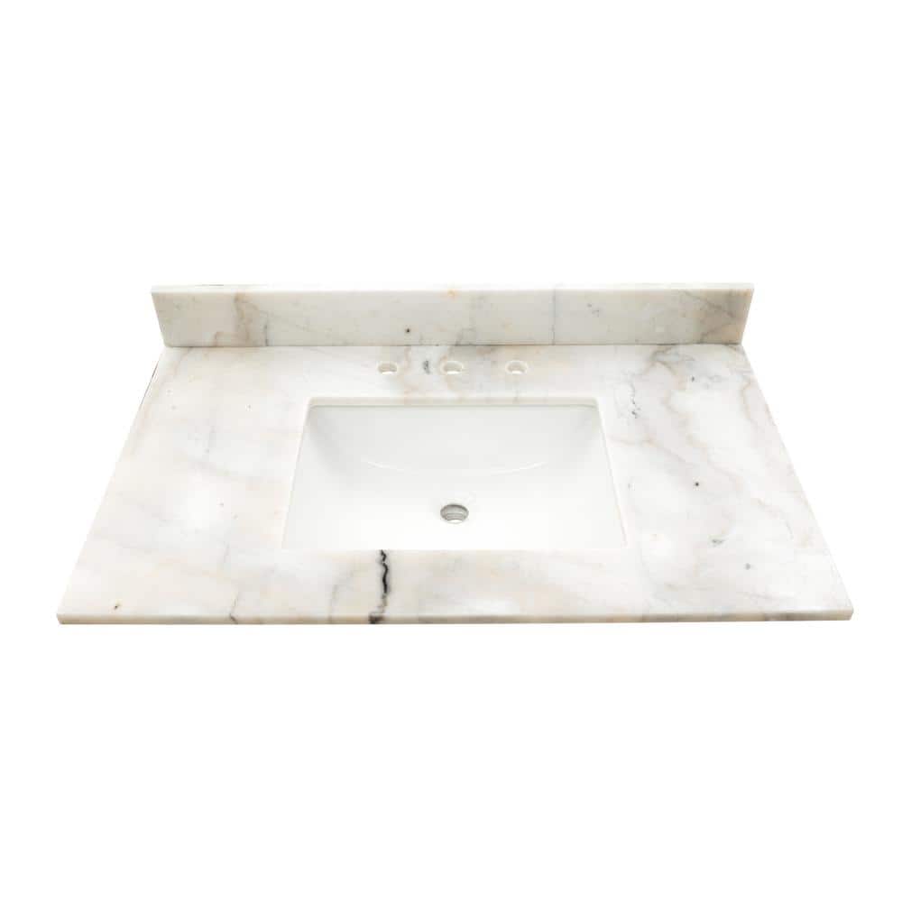 MSI Arabesque Carrara 37 in. x 22 in. Engineered Marble Vanity Top with ...