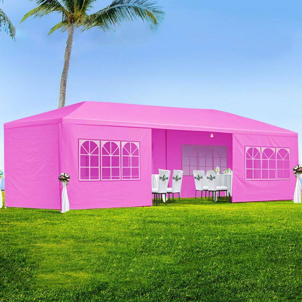 10 ft. x 30 ft. Pink Wedding Party Canopy Tent Outdoor Gazebo with 8 ...