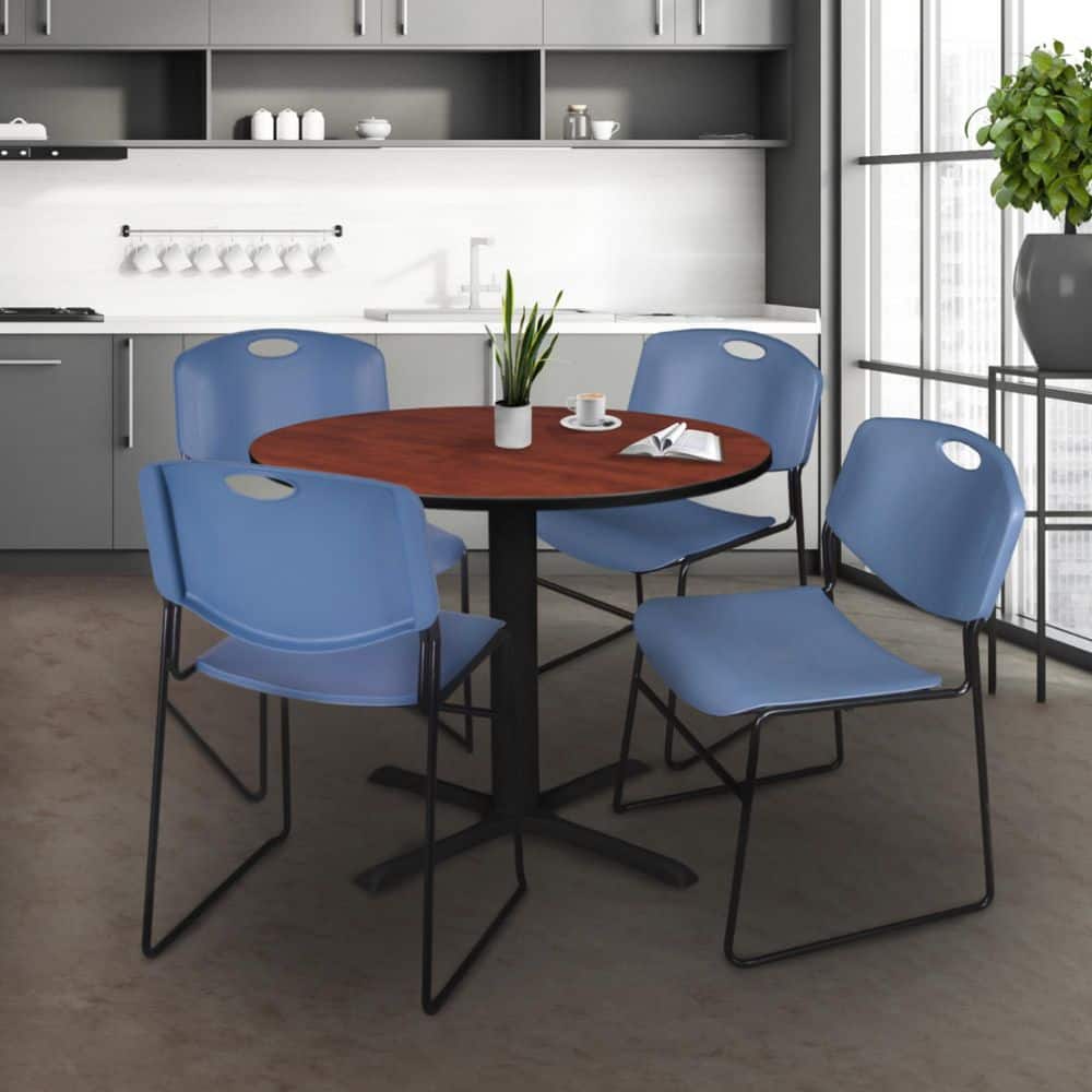 Regency Cain 36 in. Cherry Round X-Base Breakroom Table Desk and 4 Zeng ...
