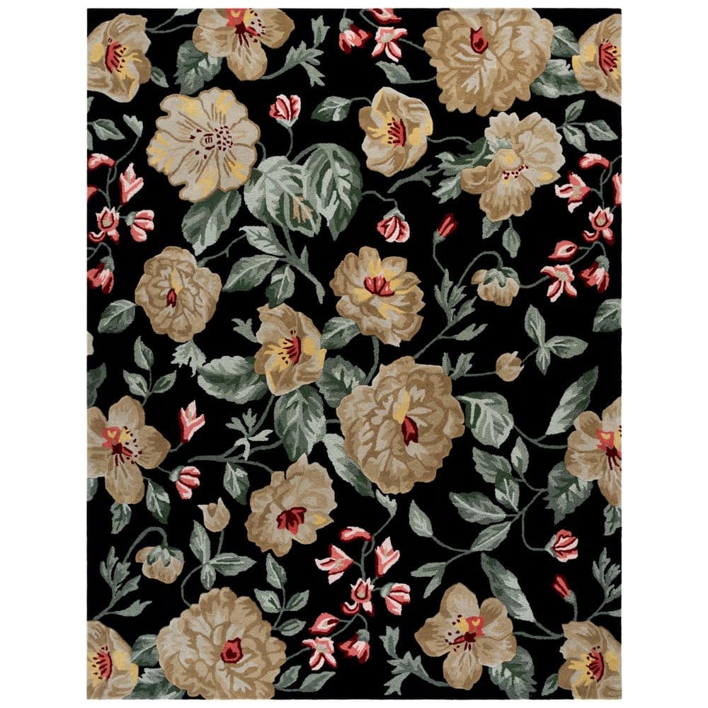 SAFAVIEH Jardin 9 ft. x 12 ft. Black/Beige Floral Leaves Area Rug ...