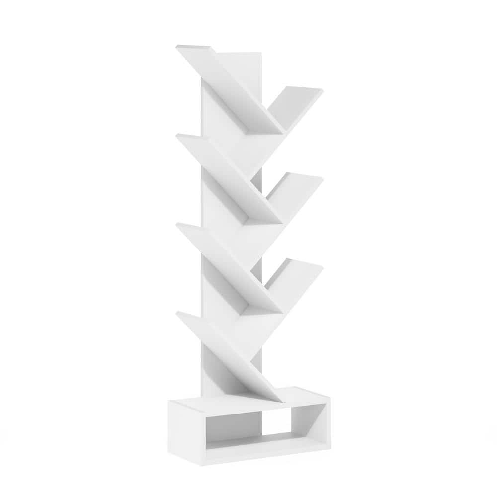 Furinno Tree 46.18 in. Tall White Wood 7-Shelf Tree Bookcase 23399WH ...
