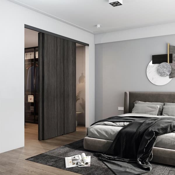 CALHOME 72 in. Black Aluminum Sliding Bypass Track and Hardware Set for ...