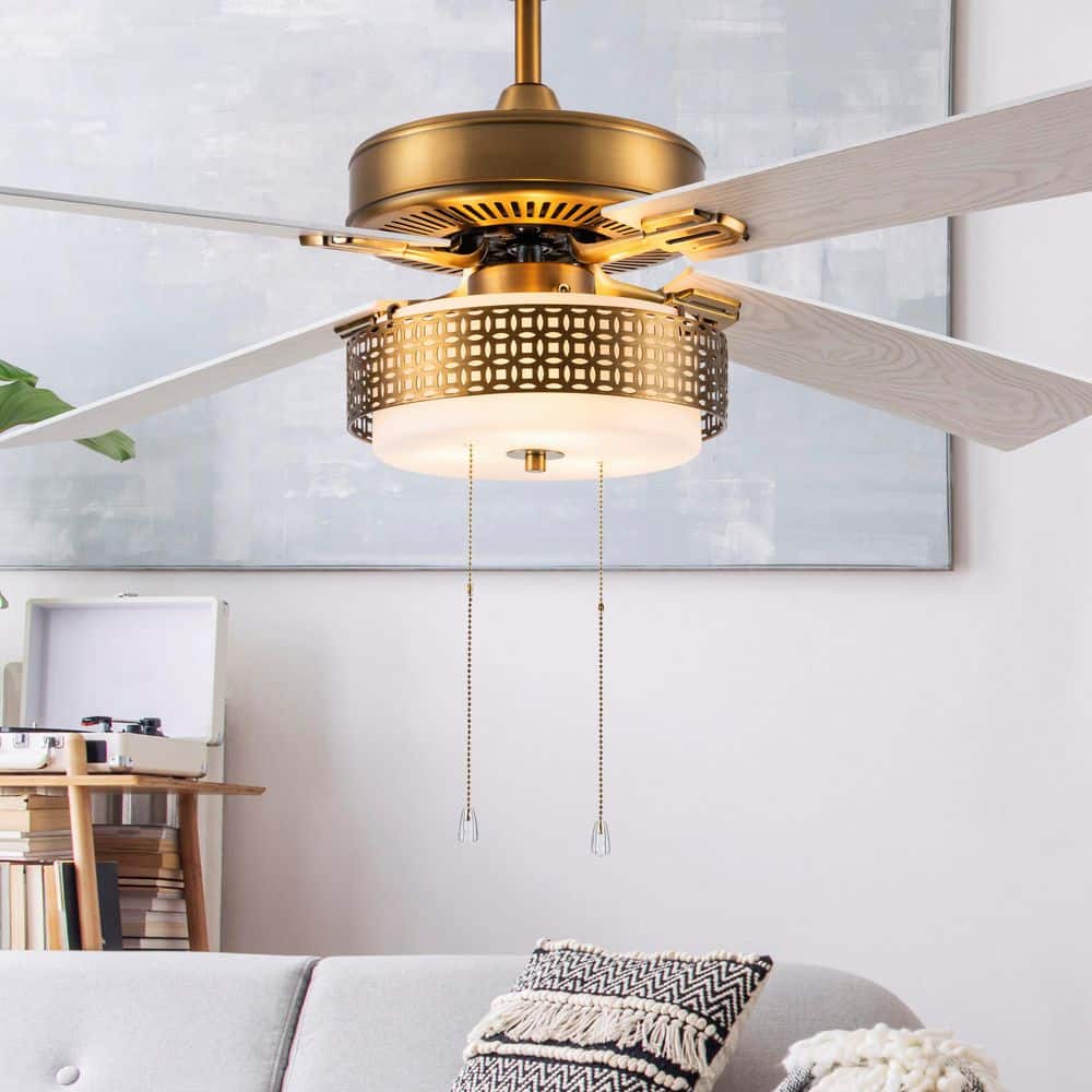 River of Goods Isabella 52 in. LED Indoor Brass and White Ceiling Fan ...