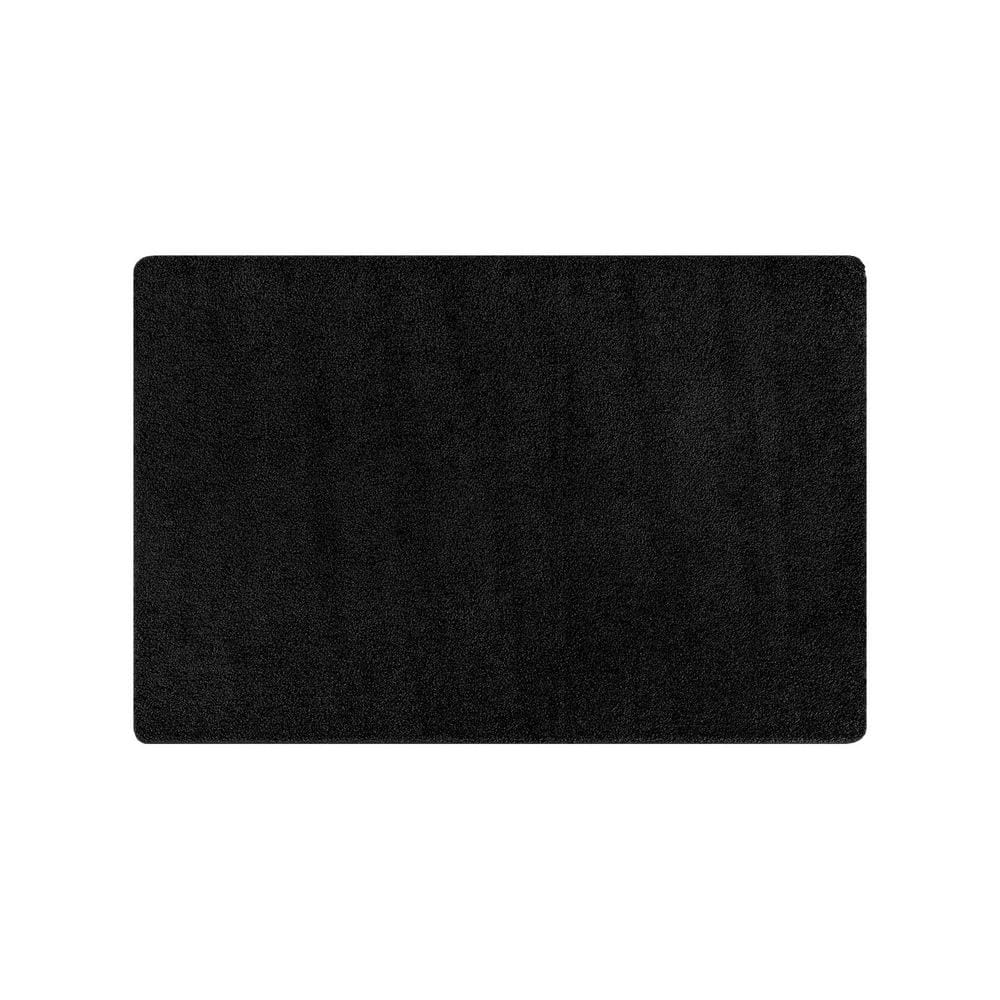 Beverly Rug Silky 2 ft. x 3 ft. Black Solid Plus Thick Pile Non Slip ...