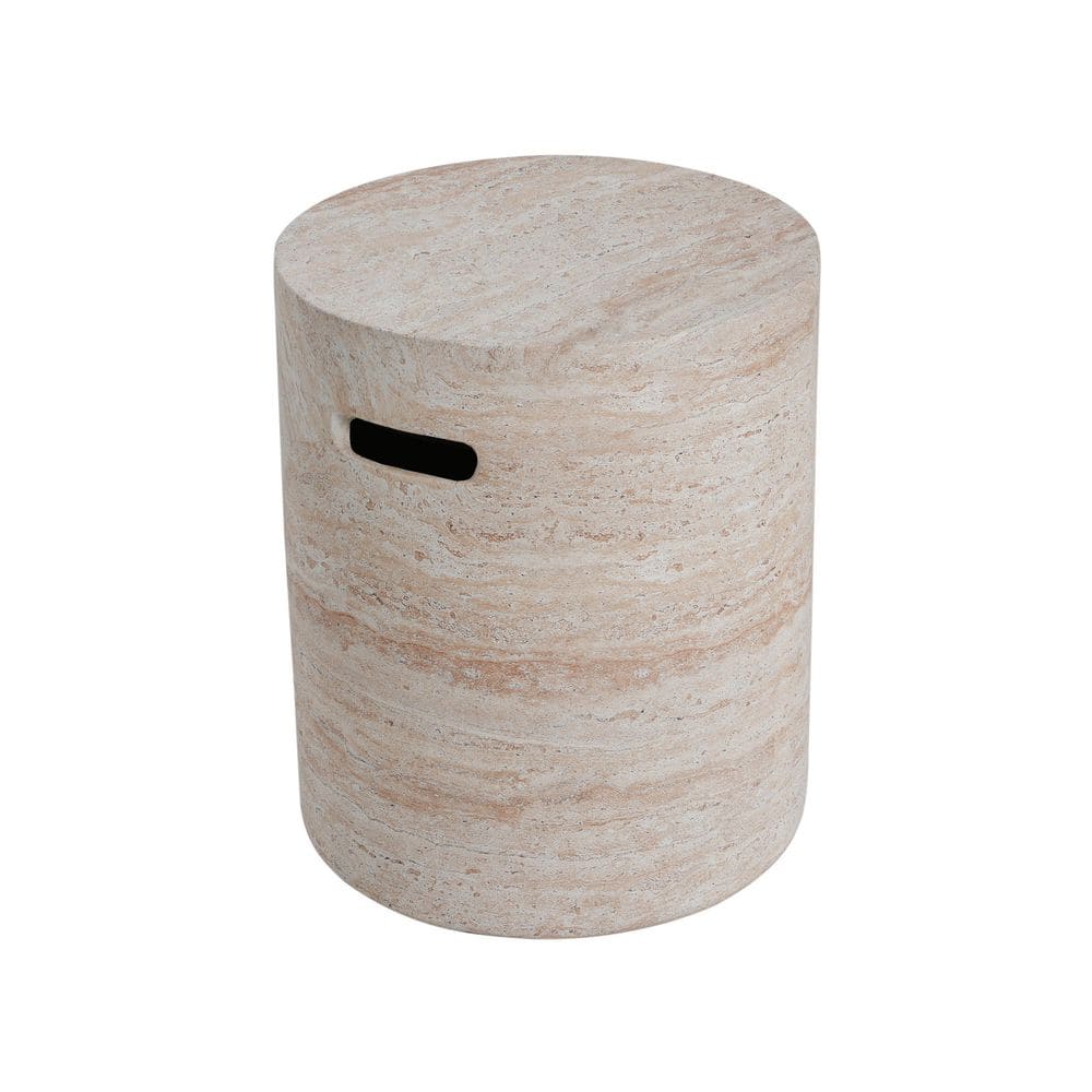 Lightweight Concrete Side Table with Handles-18.5 in. Travertine-Finish ...