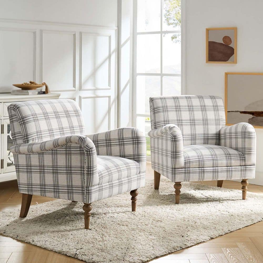 JAYDEN CREATION Mandan Grey Contemporary and Classic Upholstered Plaid ...