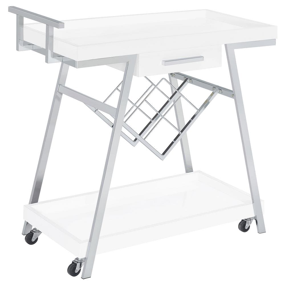 Coaster Kinney White High Gloss and Chrome Bar Cart 181024 - The Home Depot