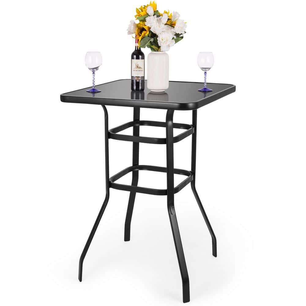 Outdoor Bar Table 31.5 in. Square Bar Height Patio Table with Tempered ...