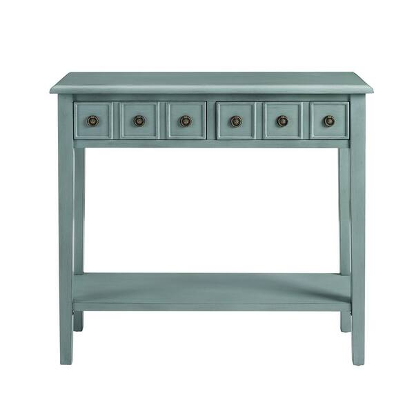 Powell Company Strand 38 in. L x 34.75 in. H Teal Rectangle Wood Top ...