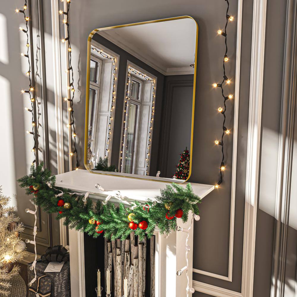 ORGANNICE 32 in. W x 40 in. H Rectangular Aluminum Framed Modern Gold ...