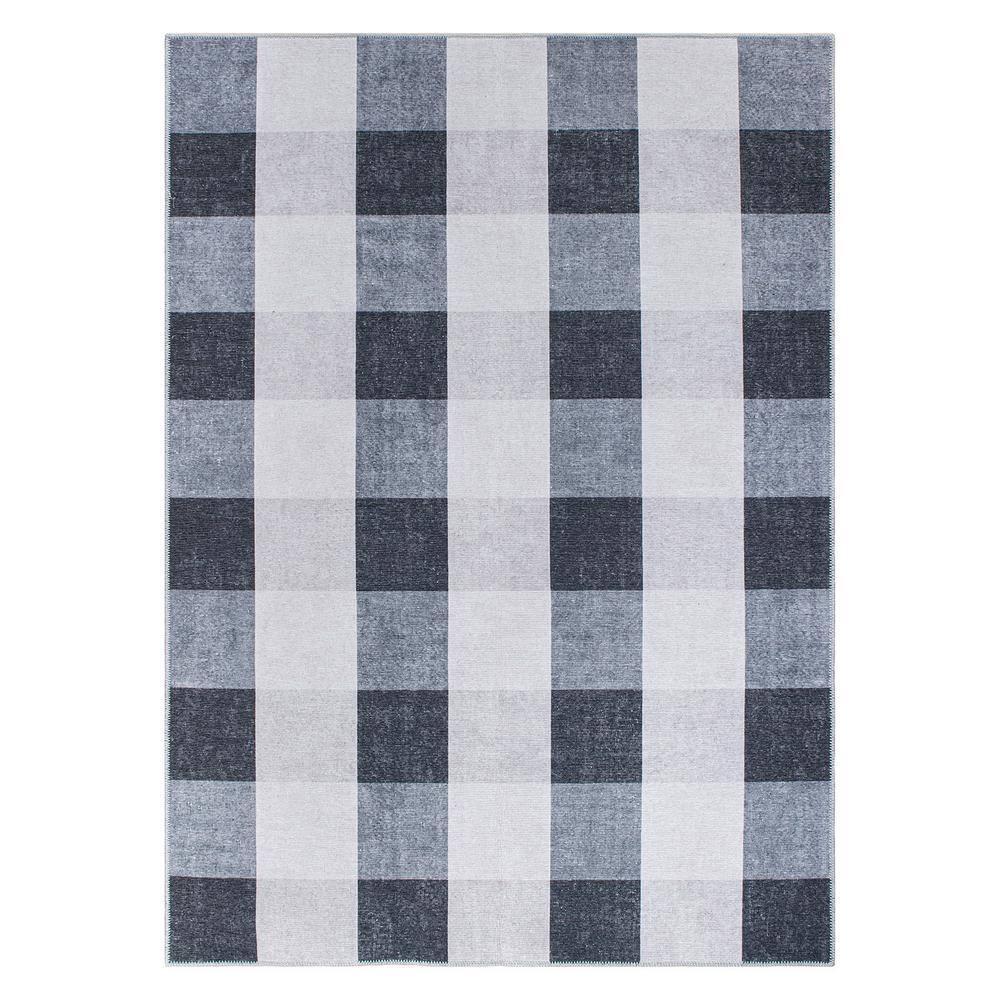 World Rug Gallery Gray 5 ft. x 7 ft. Contemporary Checkered Machine ...