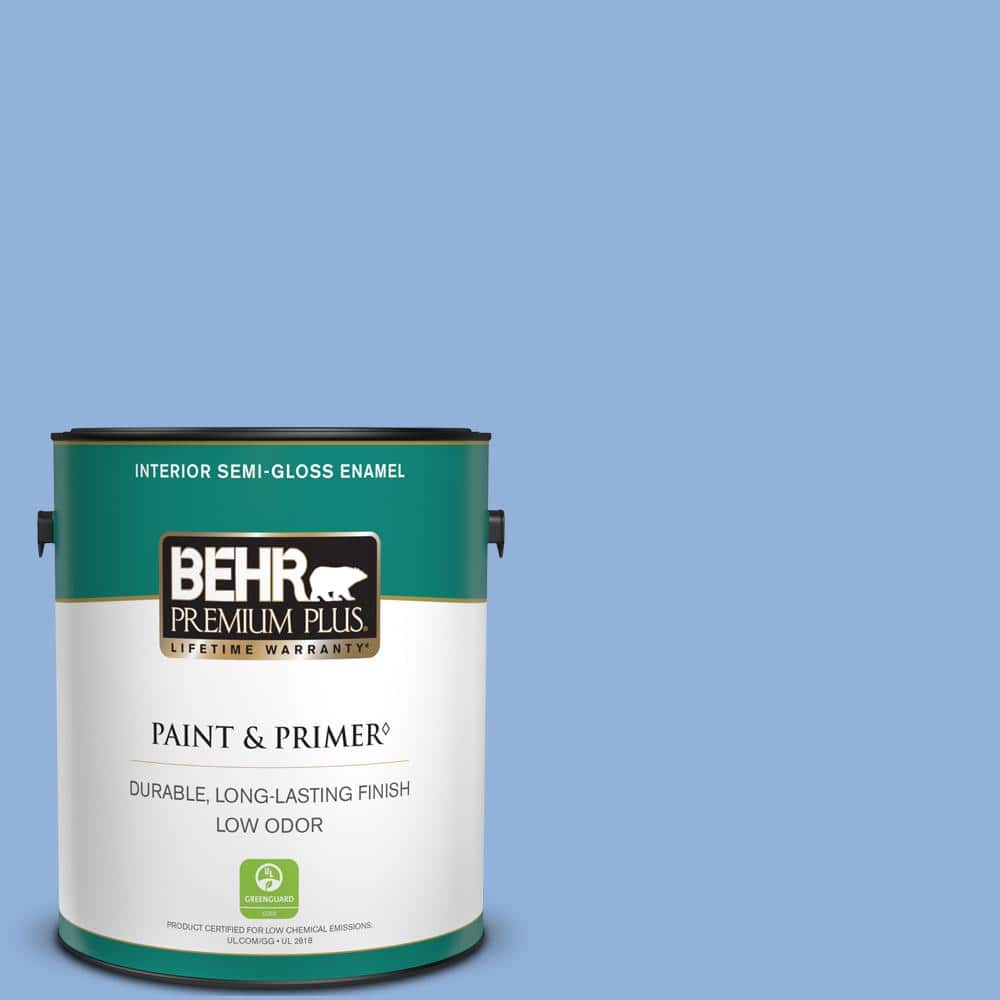BEHR PREMIUM PLUS 1 gal. #580B-5 Cornflower Blue Semi-Gloss Enamel Low ...
