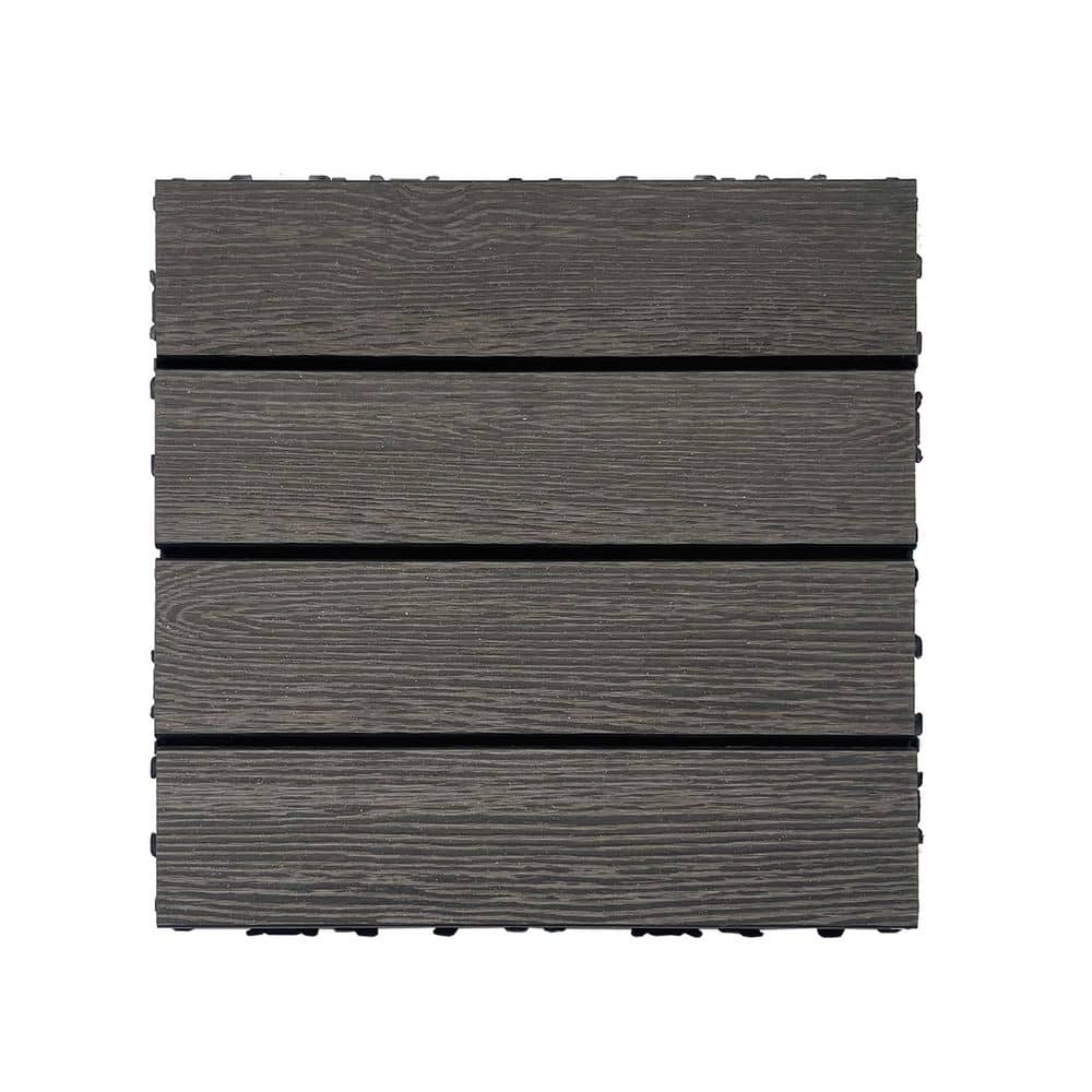 Tunearary 11.8 in. x11.8 in. Outdoor Patio Interlocking Wood Plastic ...